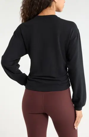 Zella Ruched Side Cotton Blend French Terry Sweatshirt - Black
