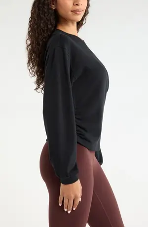 Zella Ruched Side Cotton Blend French Terry Sweatshirt - Black