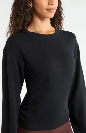 Zella Ruched Side Cotton Blend French Terry Sweatshirt - Black