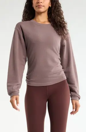 Zella Ruched Side Cotton Blend French Terry Sweatshirt - Grey Plum
