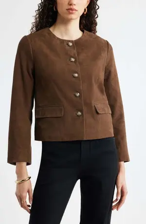 Nordstrom Crop Suede Jacket - Brown Drum