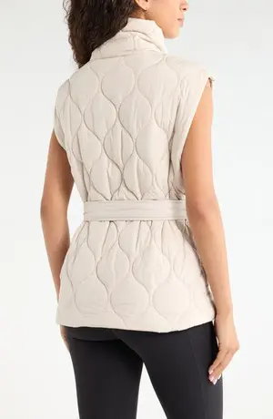 Zella Skyline Belted Puffer Vest - Grey Pebble