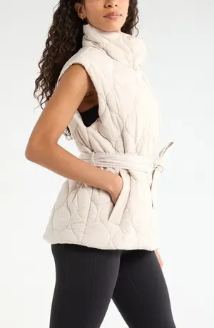Zella Skyline Belted Puffer Vest - Grey Pebble