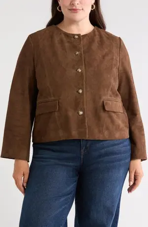 Nordstrom Suede Crop Button Front Jacket