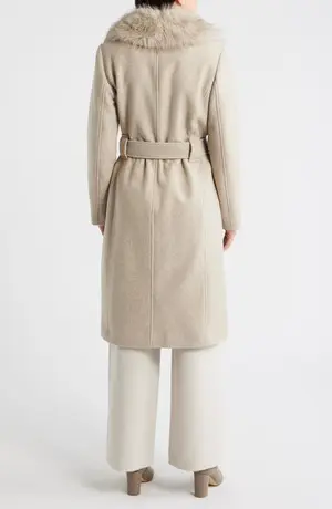 Bcbgmaxazria Belted Wrap Coat With Faux Fur Collar