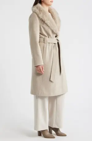 Bcbgmaxazria Belted Wrap Coat With Faux Fur Collar