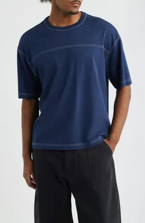 Bp. Contrast Coverstitch Cotton Jersey T-shirt - Navy Iris