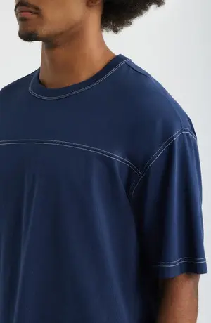 Bp. Contrast Coverstitch Cotton Jersey T-shirt - Navy Iris