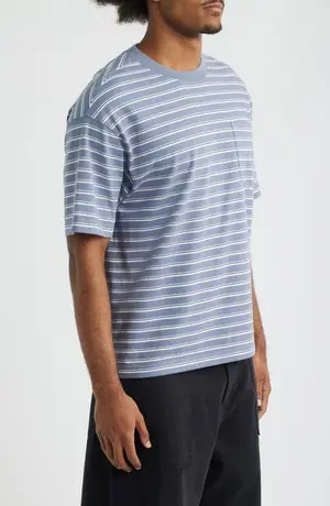 Bp. Boxy Stripe Cotton Pocket T-shirt - Grey- Navy Iris Stripe