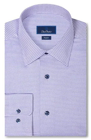 David Donahue Regular Fit Geo Pattern Cotton Dobby Dress Shirt