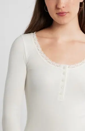 Bp. Lace Trim Cotton Blend Rib Henley - Ivory