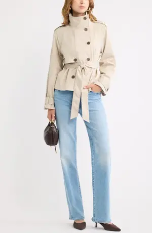 OPEN EDIT Double Breasted Crop Trench Coat