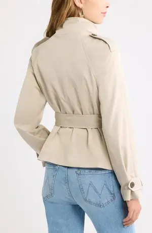 OPEN EDIT Double Breasted Crop Trench Coat