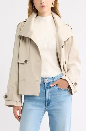 OPEN EDIT Double Breasted Crop Trench Coat