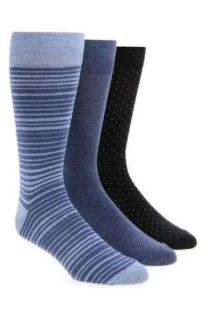 Nordstrom Assorted 3-pack Combed Cotton Blend Dress Socks - Multi Blue Combo
