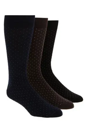Nordstrom Assorted 3-pack Combed Cotton Blend Dress Socks - Multi Dot Combo