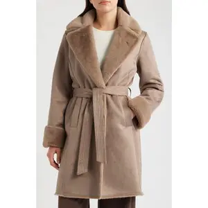 Donna Karan New York Faux Suede Jacke With Faux Fur Trim - Mushroom