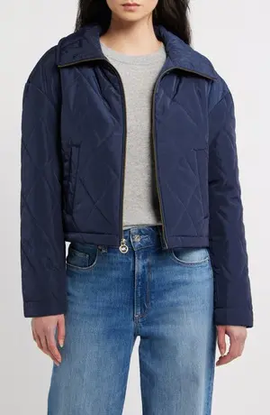 Michael Kors Quilted Spread Collar Jacket - Midnight