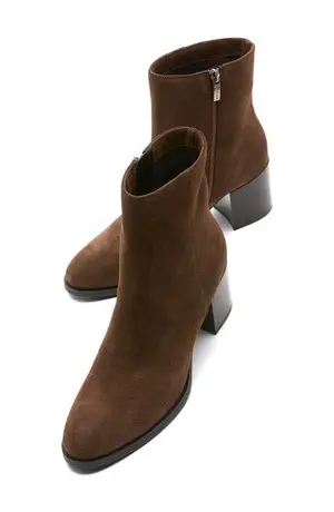 La Canadienne Wisdom Bootie With Stacked Heel - Brunette Suede