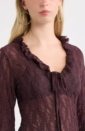 Treasure & Bond Ruffle Tie Neck Lace Top