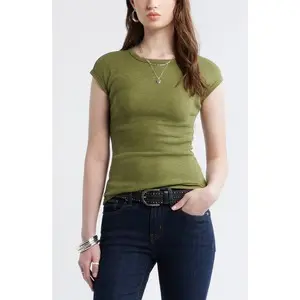 Treasure & Bond Cap Sleeve Stretch Cotton & Modal Rib T-shirt - Olive Capulet