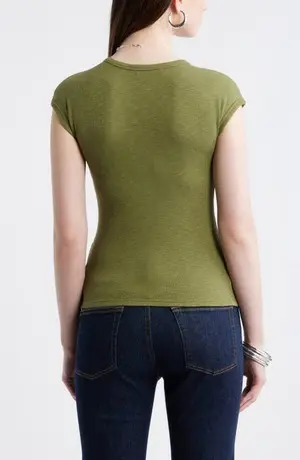 Treasure & Bond Cap Sleeve Ribbed Stretch Cotton & Modal T-shirt - Olive Capulet