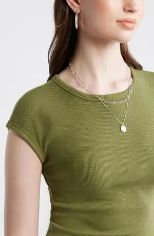 Treasure & Bond Cap Sleeve Ribbed Stretch Cotton & Modal T-shirt - Olive Capulet