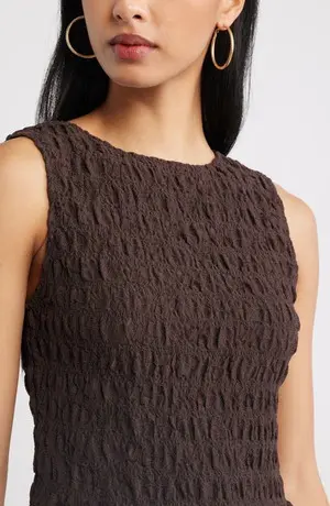 OPEN EDIT Smocked Lace Peplum Top - Brown Seal