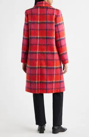 Sam Edelman Brushed Plaid Coat - Red Plaid
