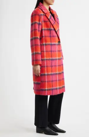 Sam Edelman Brushed Plaid Coat - Red Plaid