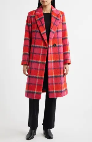 Sam Edelman Brushed Plaid Coat - Red Plaid