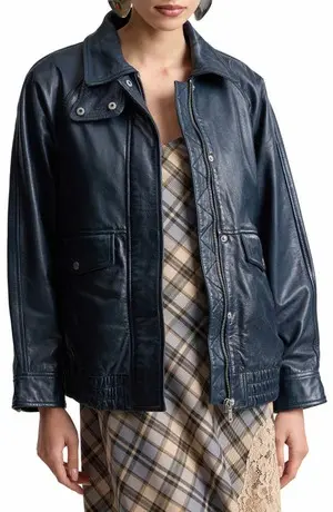 Avec Les Filles Oversize Leather Bomber Jacket - Ink