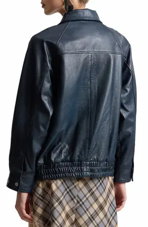 Avec Les Filles Oversize Leather Bomber Jacket - Ink