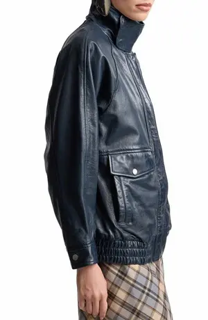 Avec Les Filles Oversize Leather Bomber Jacket - Ink