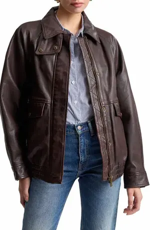 Avec Les Filles Oversize Leather Bomber Jacket - Pecan