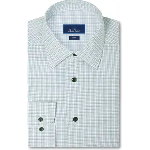 David Donahue Trim Fit Shadow Check Cotton Dress Shirt - White/hunter