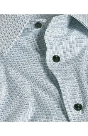 David Donahue Trim Fit Shadow Check Cotton Dress Shirt - White/hunter