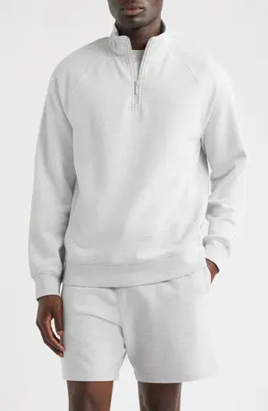 Zella Cotton French Terry Quarter Zip Sweatshirt - Grey Lunar Heather