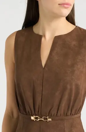 EN SAISON Eloise Belted Faux Suede Midi Dress