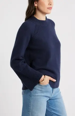 Caslon Bell Sleeve Mock Neck Sweater - Navy Still