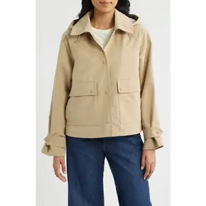 Bernardo Short Hooded Raincoat - Khaki