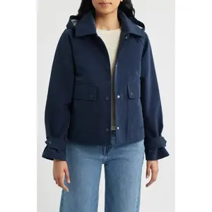 Bernardo Short Hooded Raincoat - Navy