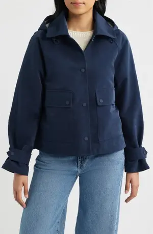 Bernardo Short Hooded Raincoat - Navy