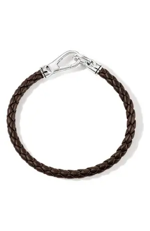 John Hardy Braided Leather And Sterling Silver Hook Clasp Bracelet