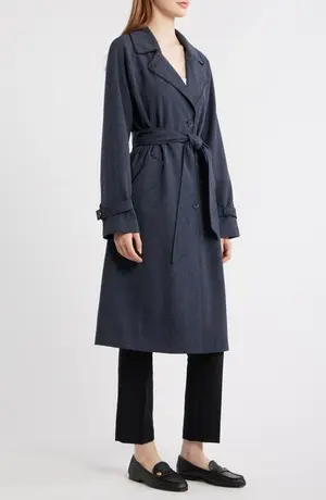 Via Spiga Stretch Gabardine Trench Coat - Navy