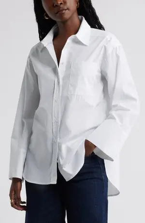 Caslon Cotton Poplin Button-up Shirt - White