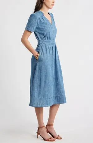 Caslon Cotton Chambray Midi Dress