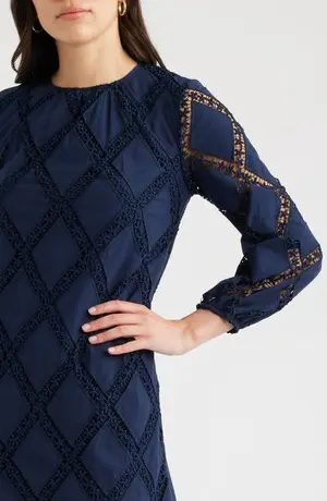 Caslon Lace Lattice Bracelet Sleeve Cotton Dress