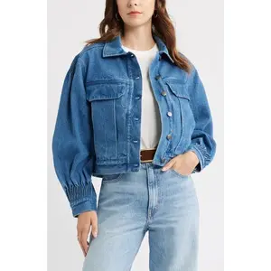 Treasure & Bond Pintucked Denim Jacket - Medium Wash