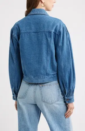 Treasure & Bond Pintucked Denim Jacket - Medium Wash